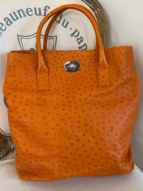Furla | Bags | Authentic Vintage Furla Orange Ostrichtexture Leather ...
